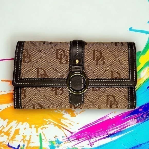 Dooney & Bourke | Bags | Dooney Bourke Brown Jacquard Monogram Wallet ...